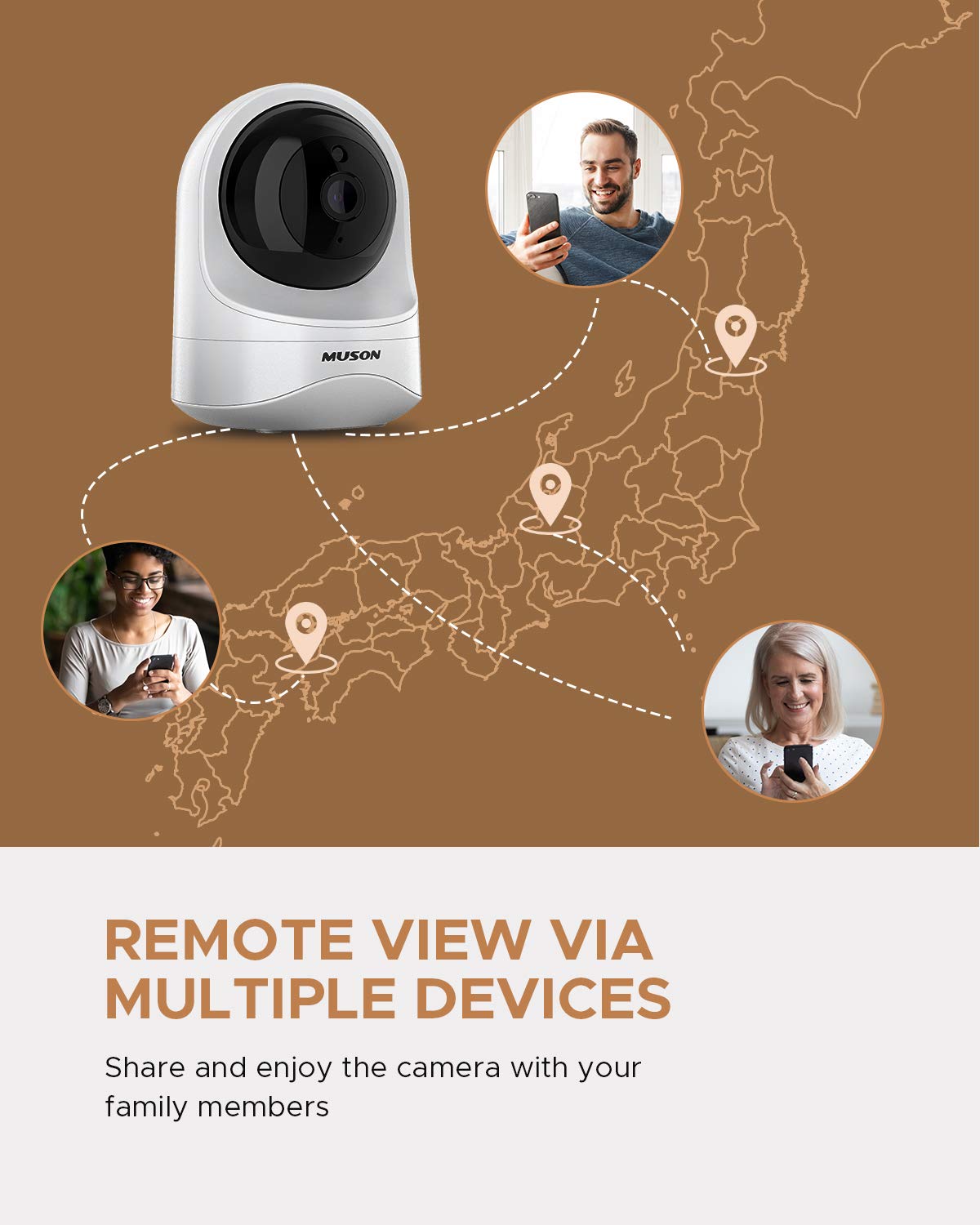 muson WiFi Home Camera for Baby/Pet/Nanny 1080P HD Indoor Wireless Surveillance Camera with Motion Detection, Night Vision, Two-Way Audio, Compatible with Alexa, Compatible with Smartphones, White