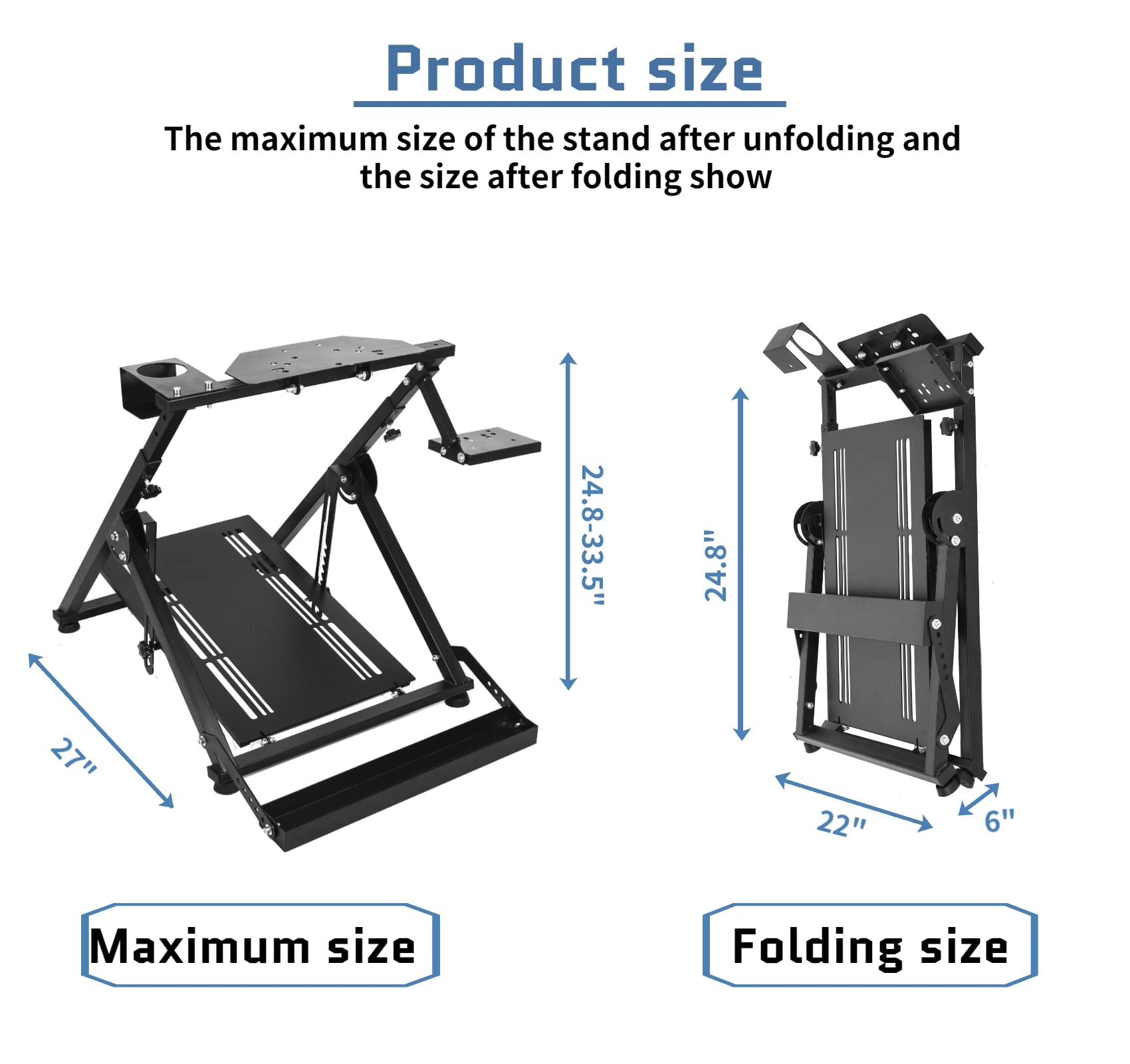 Anman Foldable Sim Racing Wheel Stand with Fixed Slot Fit for Logitech G25 G27 G29 G920 G923 Fanatec Thrustmaster Racing Simulator Tilt Adjustable Steering Wheel Stand,Wheel & Pedal Not Included