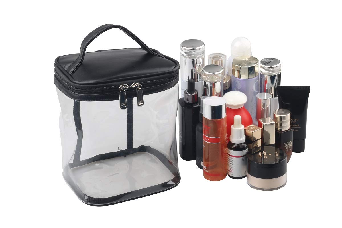 HAOGUAGUA Premium Clear Makeup Bag with Inner Pocket, Transparent Cosmetic Pouch for Travel or Everyday Use, Waterproof Beach Bag for Sunscreen Skincare (Black)