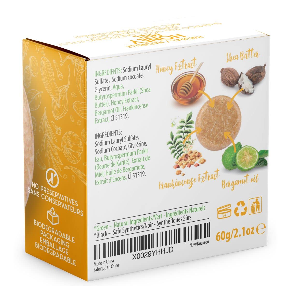 BAMBOEARTH Solid Shampoo Bar And Conditioner Effect Hair Soap – 100% Organic Shampoo Bars For Hair With All Natural Plant Based Essential Oils And Zero Waste Biodegradable Packaging (Honey)