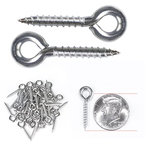 Muzata 50pack 1 15/32ââ M4 Screw Eye Hook Wood Screws Metal Hook T316 Stainless Steel for Wood Securing Cable Wire Terminal Ring Eyelet Self Tapping Eye Bolt Indoor Outdoor CN20 HN2