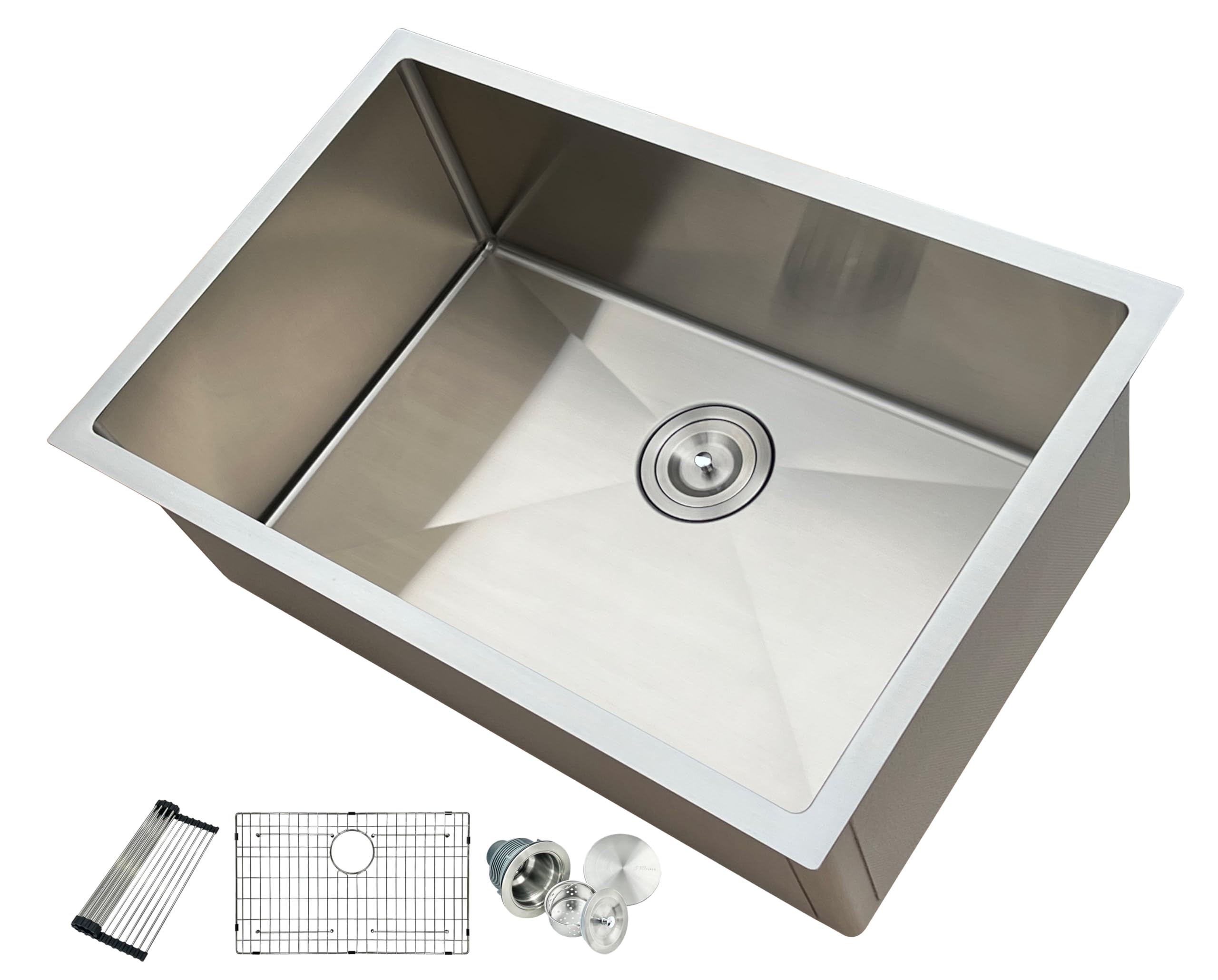 22"x18.5"x10" High-end 22 inch Undermount Stainless Steel Kitchen Sink. Full Accessory Set. XL Single Bowl Deep Basin. 16 Gauge Thick.