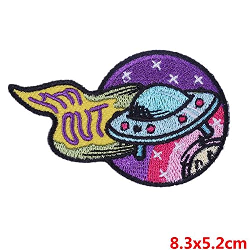 I’m Out UFO Patch Applique Cartoon UFO Planet Embroidered Sticker Colorful Iron On/Sew On Patch Badge Clothes Bags Accessories DIY Gift