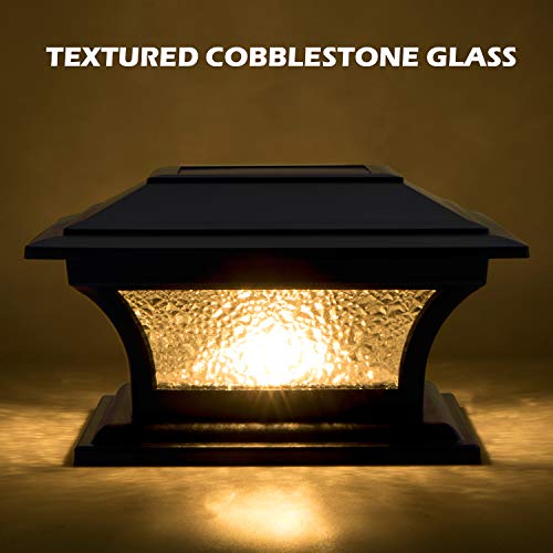 SIEDiNLAR Solar Post Lights Outdoor Glass LED Fence Cap Light 2 Modes for 4x4 5x5 6x6 Posts Deck Patio Garden Decoration Warm White/Cool White Lighting Black (2 Pack)