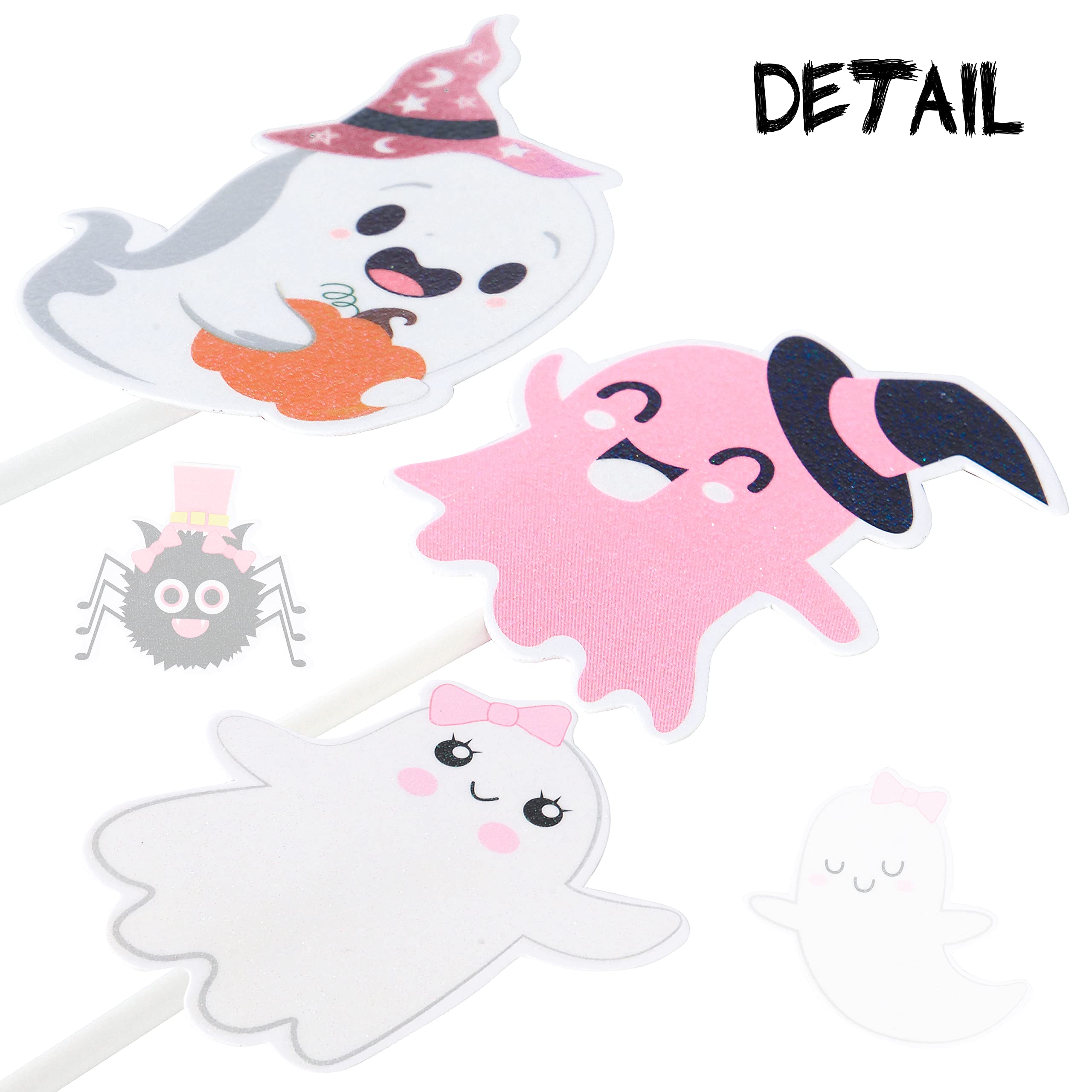 36Pcs Pink Ghost Cupcake Toppers Picks Halloween Cake Decorations for Halloween Party Decorations Halloween Themed Girls Baby Shower Supplies