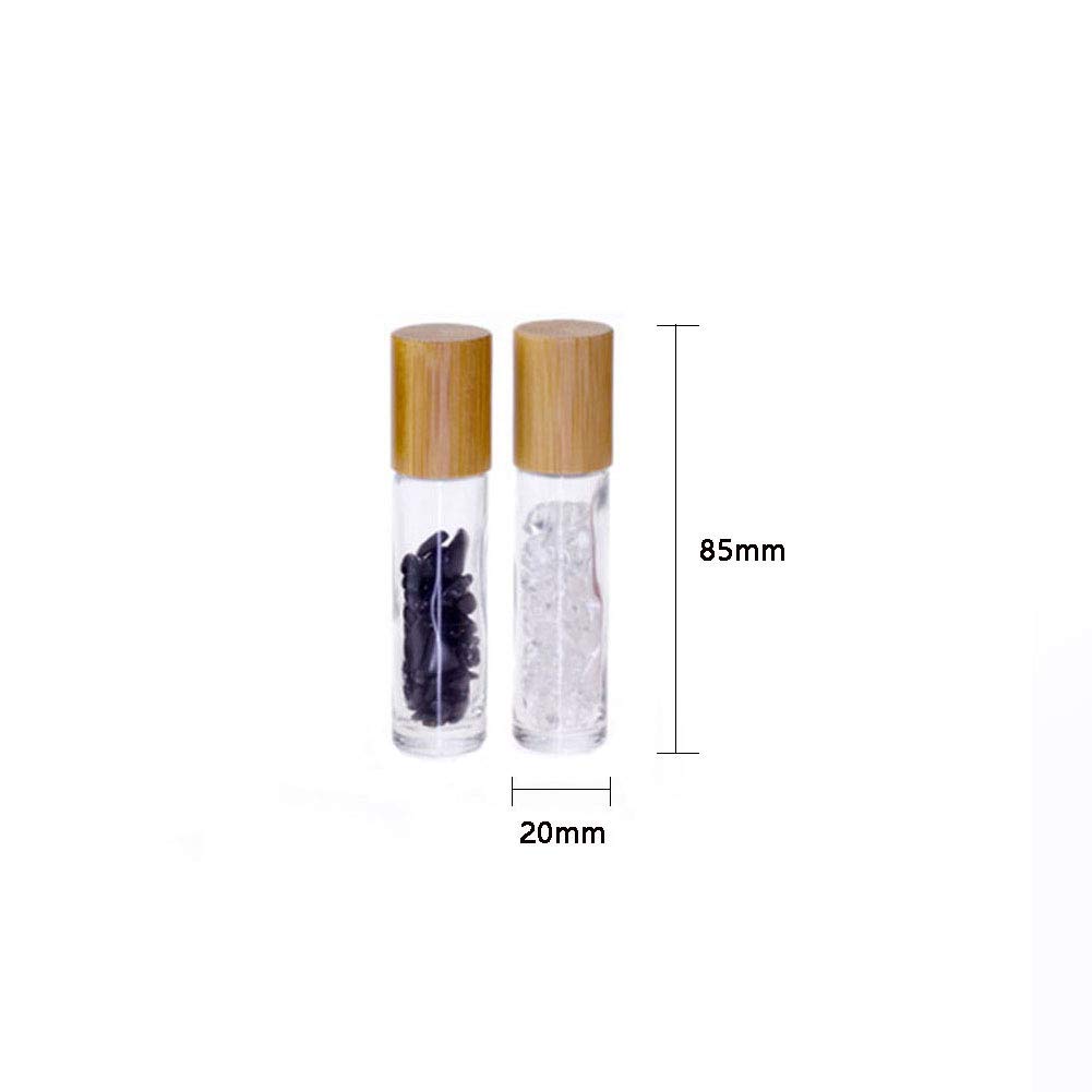 Constore 5 PCS 10ML Gemstone Roller Bottles,Refillable Roll On Bottles with Bamboo Lids Healing Crystal Chips Inside for Perfumes Aromatherapy Oils