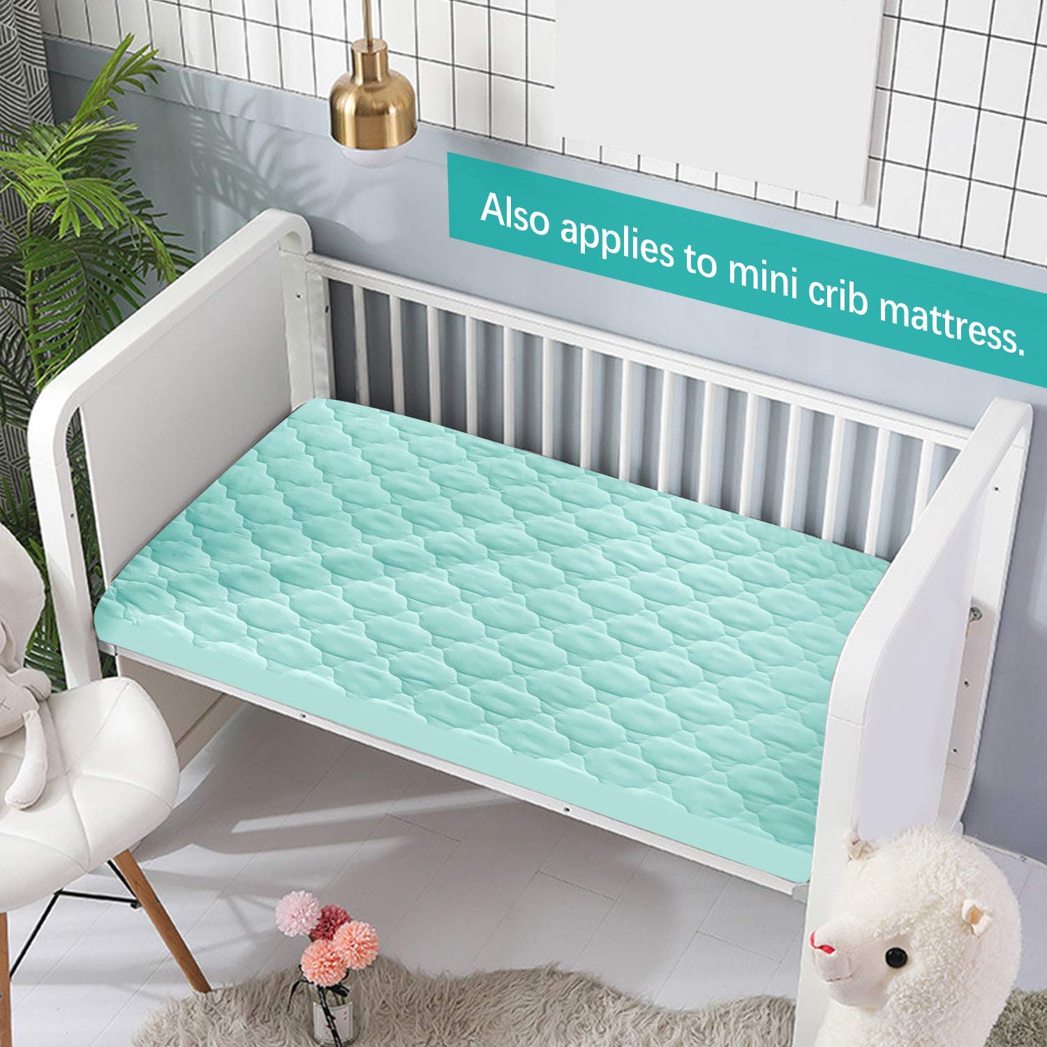 Pack n Play Sheet Quilted Waterproof Protector, 2 Pack Premium Fitted Pack n Play Pad Cover 39" X 27" fits for Baby Foldable and Playard Mattress, Portable Mini Crib, Aqua&Lavender