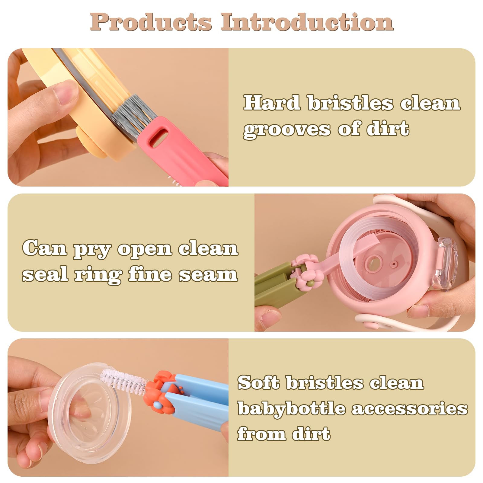 3 in 1 Cup Lid Cleaning Brush, 2024 New Multifunctional Crevice Cleaning Brush, Portable Cup Lid Cleaning Brush Set Home Kitchen Cleaning Tools (Red Blue Green