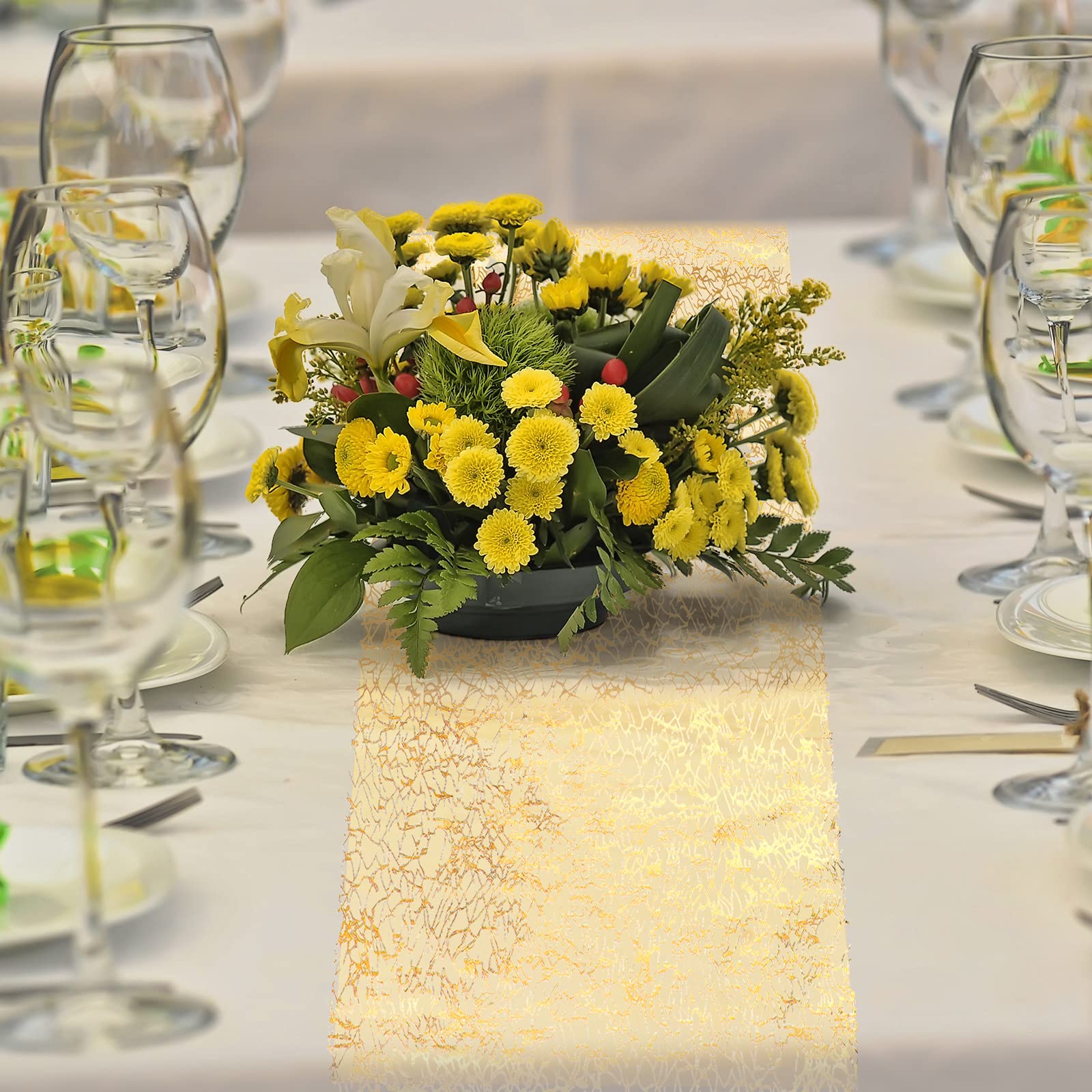 3 Pieces Gold Table Runner Metallic Glitter Table Cloths Runner Metallic Table Runner Roll Rectangle Polyester Wedding Table Decor for Centerpieces Birthday Wedding Home Table Decor(12 x 108 Inch)