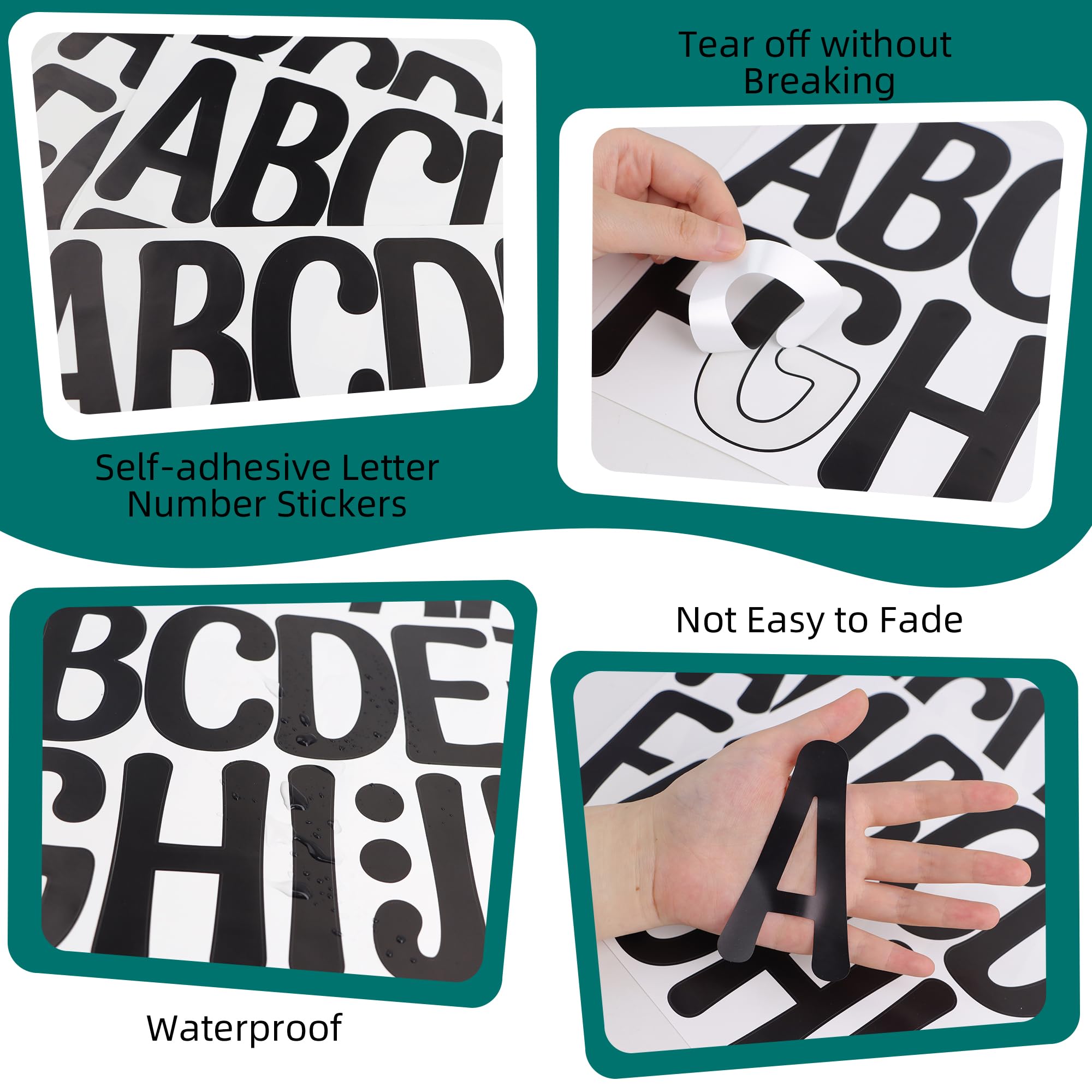 24 Sheets 1200 PCS Large Letter Stickers 4 Inch Alphabet Number Letter Stickers Vinyl Self Adhesive Stickers Letters for Poster Bulletin Boards Window Door Mailbox Crafts Classroom Home Decor (Black)
