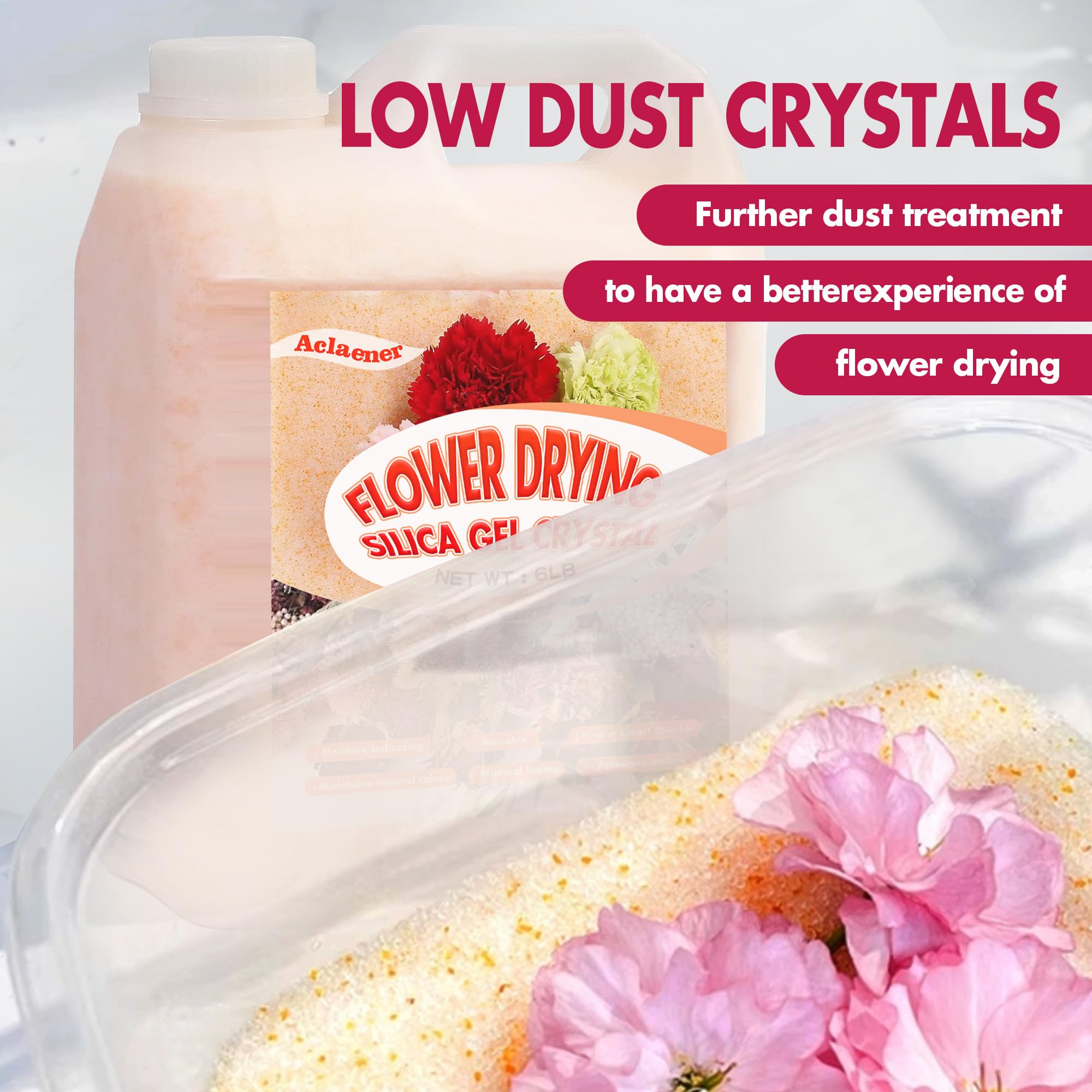 2LBS Silica Gel Flower Drying Crystals,Bouquet Preservation Color Indicating Reusable, Ultra Premium Silica Gel for Drying Flowers.