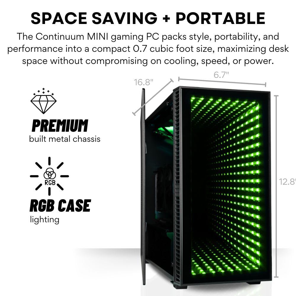 Continuum Mini Gaming Desktop - NVIDIA GeForce RTX 4060 Ti, AMD 8-Core Ryzen 7 8700F Processor, 32GB DDR5 RAM, 1TB Gen4 NVMe SSD, WiFi 6, Windows 11 Home - Tiny Liquid Cooled RGB Gamer Computer