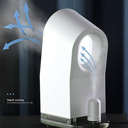 Qinmay Bladeless air-conditioning fan, portable USB charging, desktop three-in-one night light summer fan humidifier cooler, suitable for home bedroom office outdoor (white)