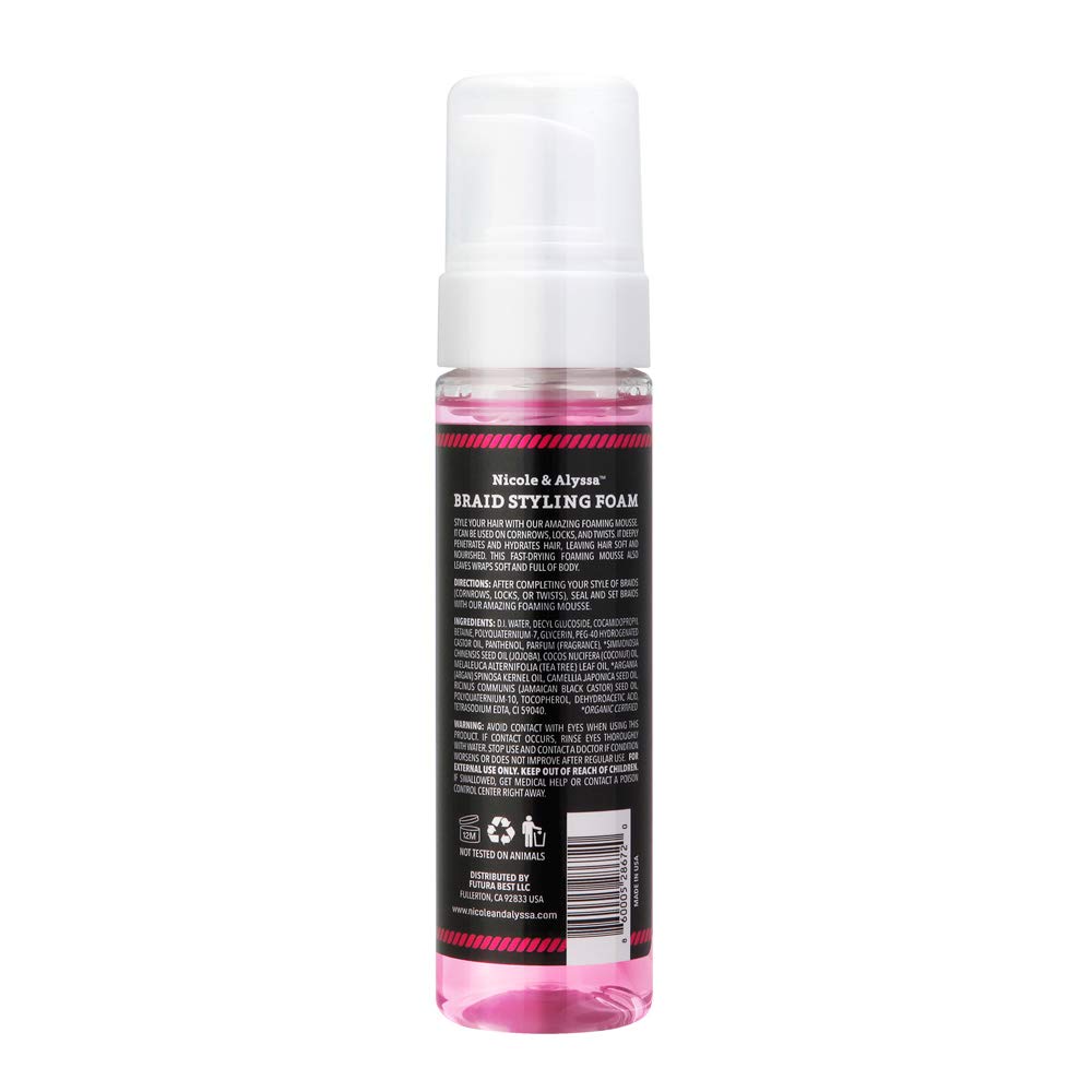 Nicole & Alyssa - Braid Styling Foam 7.2oz - Premium Braid Foam Control Mousse - Extra Hold & High Shine for Braids, Twists, Locs - Moisturizing Formula, Flake-Free - Lightweight (Pack of 1)