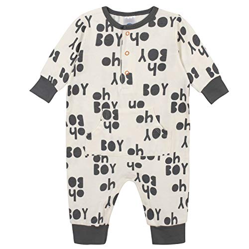 Grow by Gerber Baby Boys 3-Pack Coverall Set, Grey/Ivory/Orange, 3-6 Months