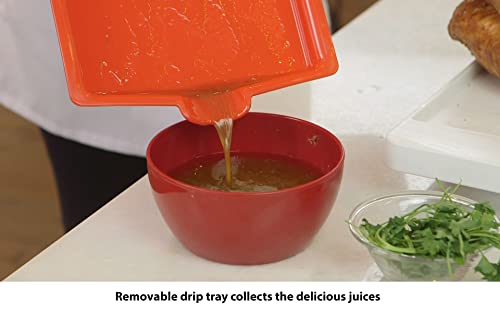 Karving King Dripless Cutting Board 2 in 1 System Non Slip Feet & Spikes Hold Food in Place while Carving Juice Groove Fills Drip Collection Drawer for Gravy & Easy Clean Up - Blue
