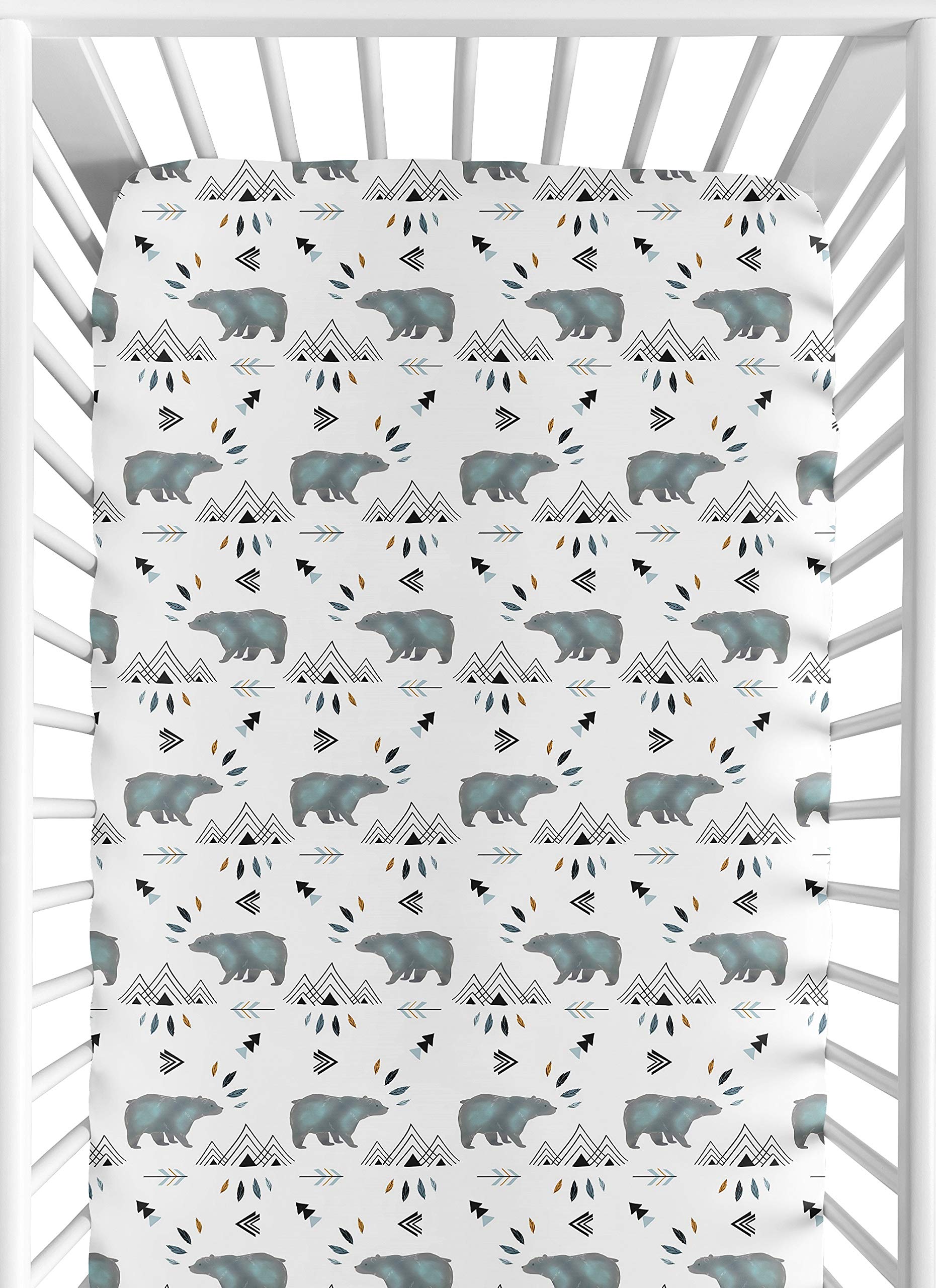 Sweet Jojo Designs Bear Mountain Boy Jersey Stretch Knit Baby Fitted Crib Sheet for Soft Toddler Bed Nursery - Slate Blue and Black Woodland Forest Animal