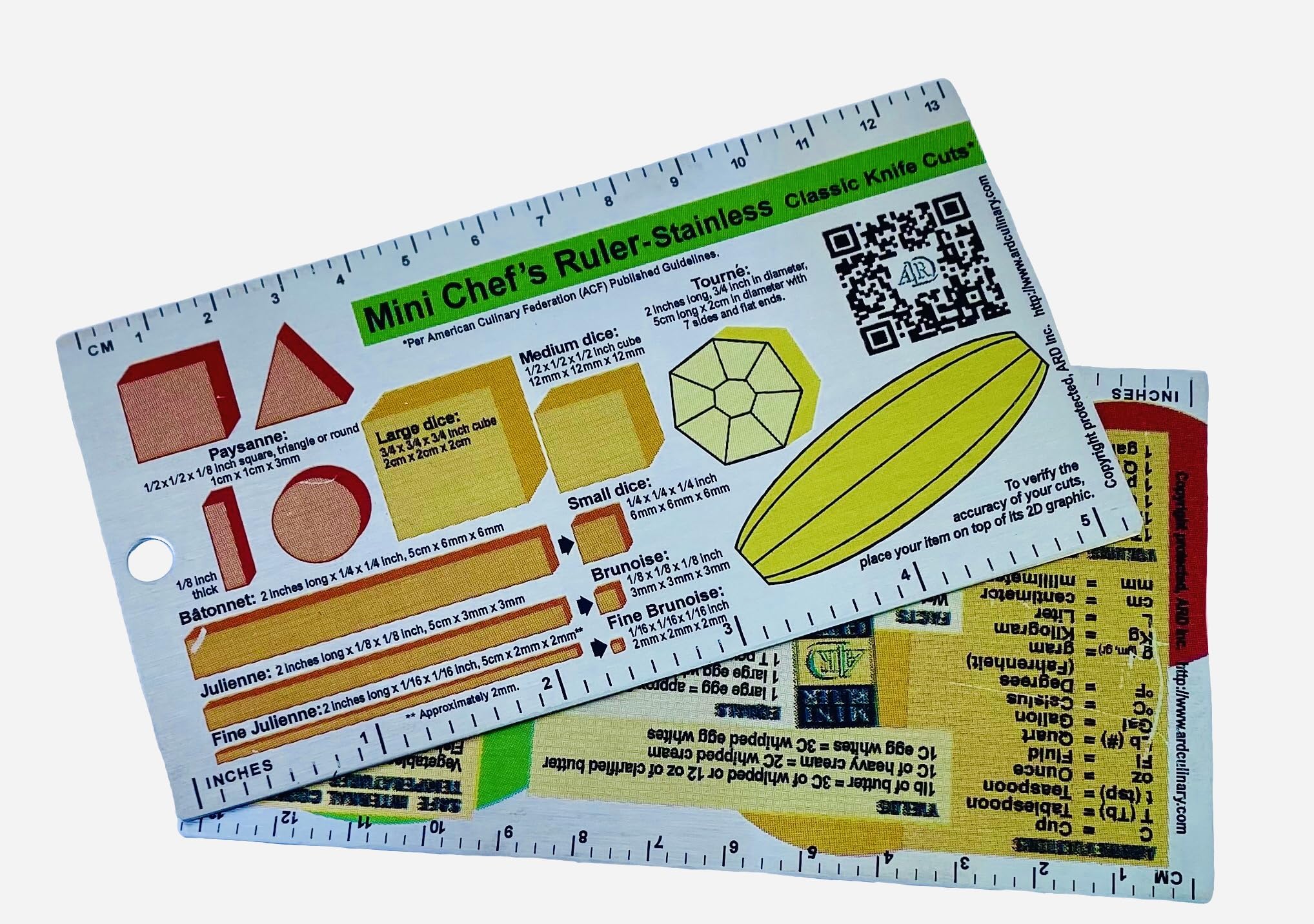 ARD Culinary Mini Chefâs Ruler-Stainless,Knife Cuts Ruler and Template,Cutting and Multi Culinary Applications Kitchen Reference Tool, for Culinary, Students,Profesdionals and Cooking Enthusiasts