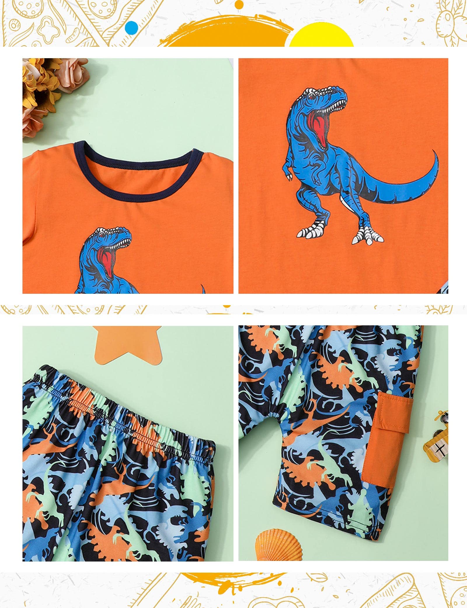 MIGU Toddler Boys Clothes 4-5T Short Sleeve Shirts Tops Shorts Pants Set 2pcs Spring Summer Clothes Dinosaur Outfits
