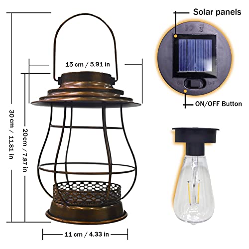 2PACK Solar Outdoor Lights Hanging Garden Decor Solar Lanterns Outdoor Waterproof LED Lights Retro Design for Passage Courtyard,Lawn, Patio Decoration