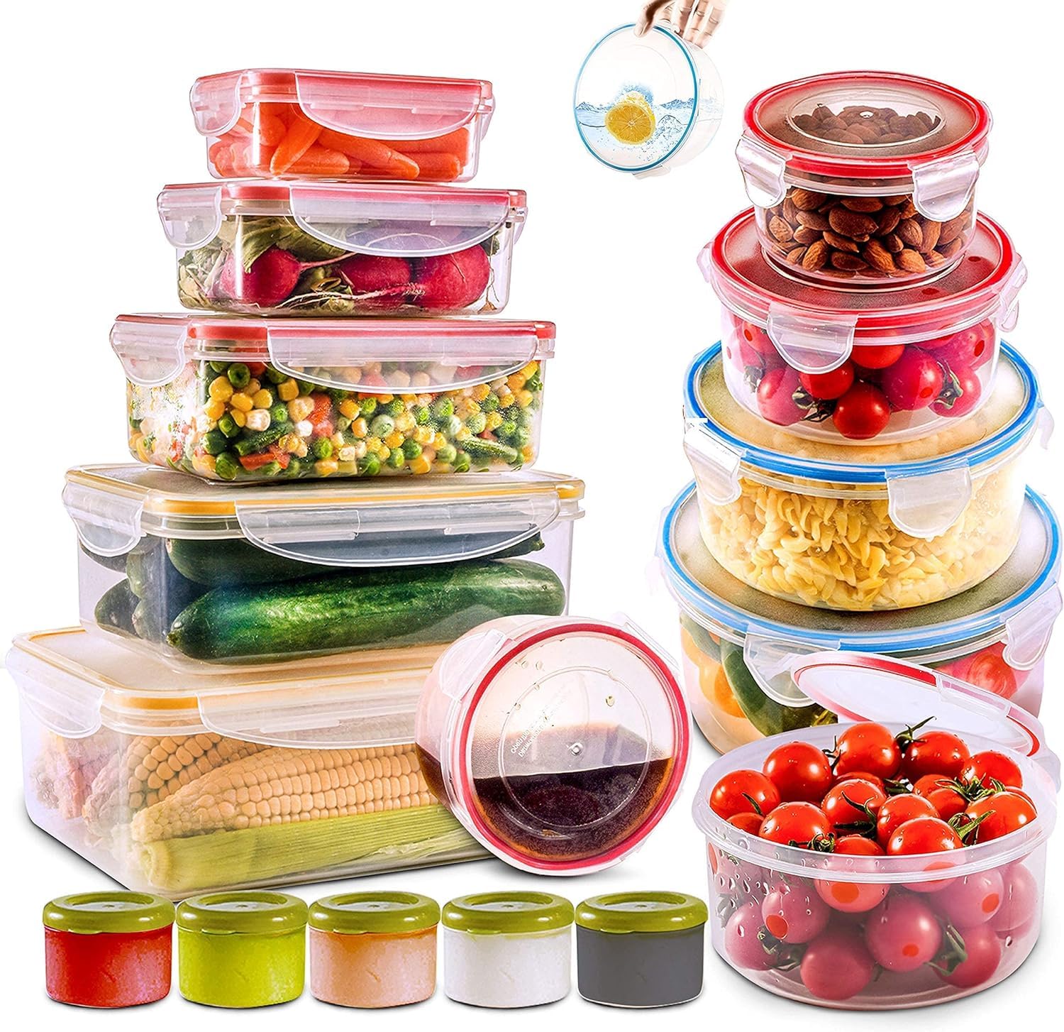 24 Pcs Food Storage Containers with Airtight Lids-BPA Free Clear Plastic Leak Proof and Durable Meal Prep Containers for Kitchen and Pantry Organization, Easily Stackable, Microwavable & Freezer Safe