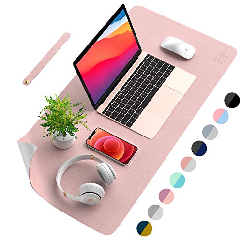 AFRITEE Desk Pad Desk Protector Mat - Dual Side PU Leather Desk Mat Large Mouse Pad, Writing Mat Waterproof Desk Cover Organizers Office Home Table Gaming Decor (Rose Pink/Silver, 23.6" x 13.8")