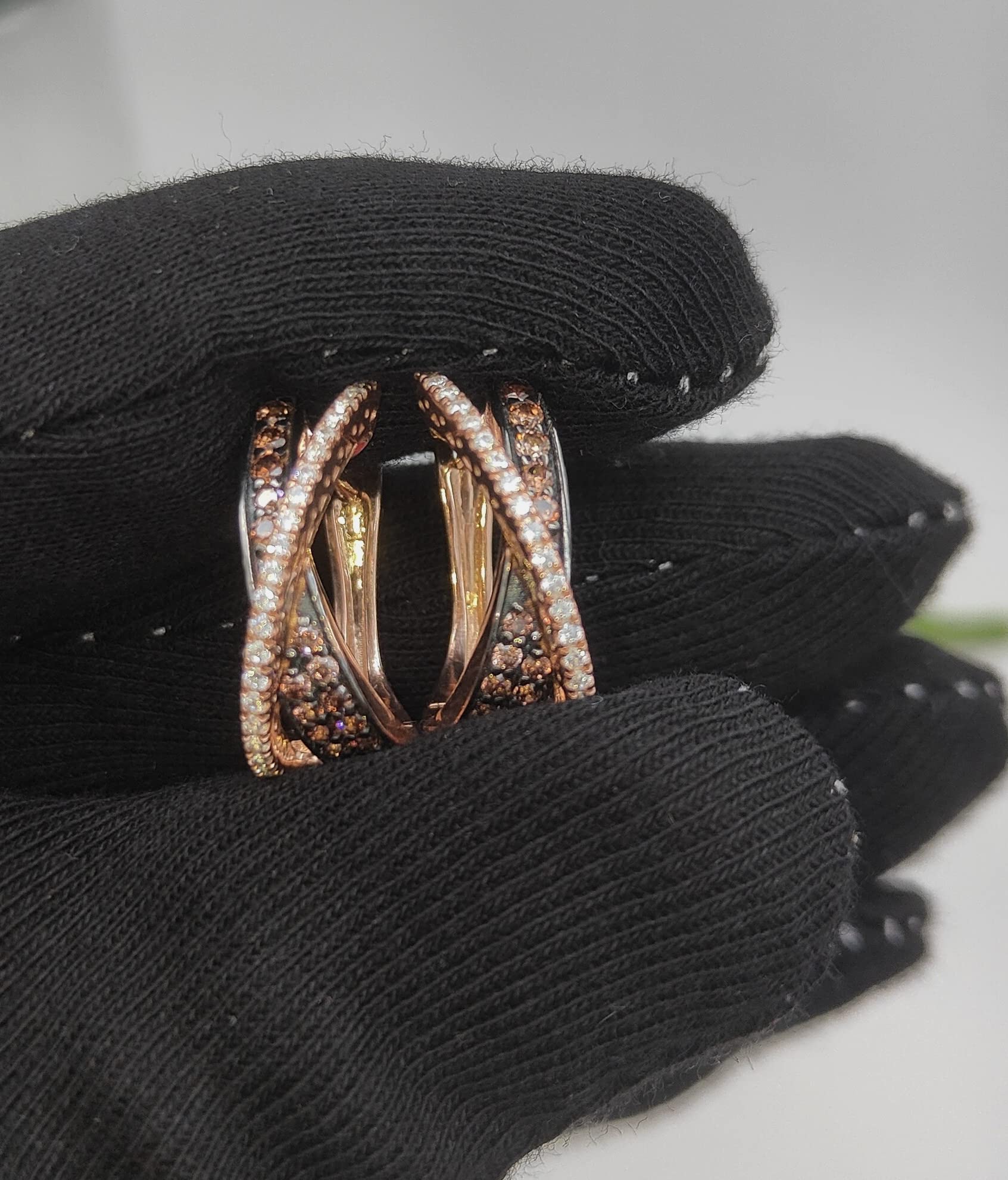 2.00 Ct Chocolate and White Diamond Crisscross Hoop Earrings 14k Rose Gold Over For Mother's Day