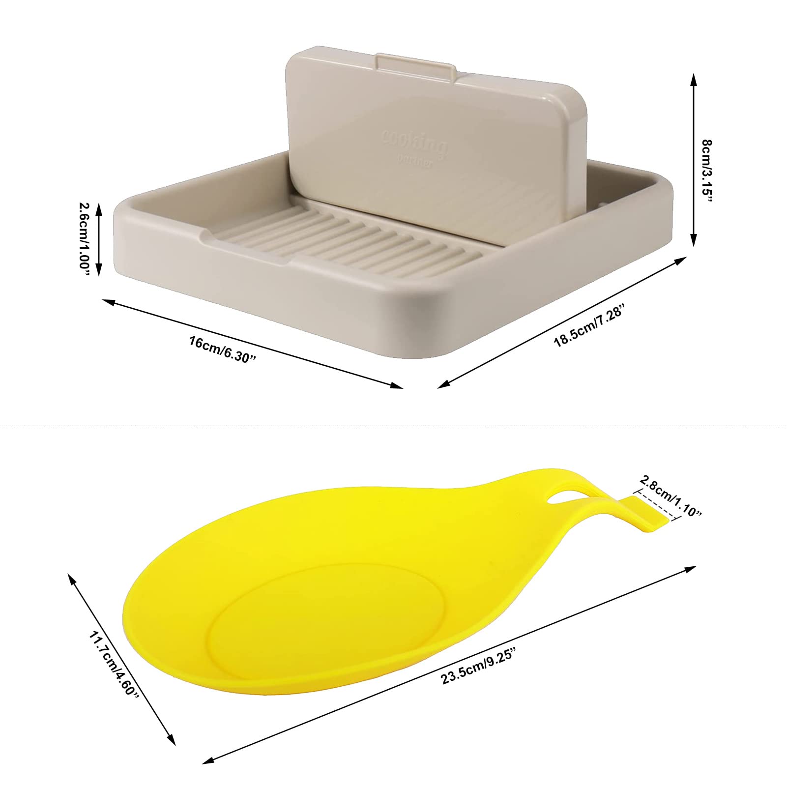 2Pack Spoon Rest with Pot Lid Holder, Foldable Cooking Ladle/Spatula/Spoon Holder Organizer with Drip Pad for Stove Top, Heat-Resistant Utensil Rest for Kitchen Countertop (Ivory)