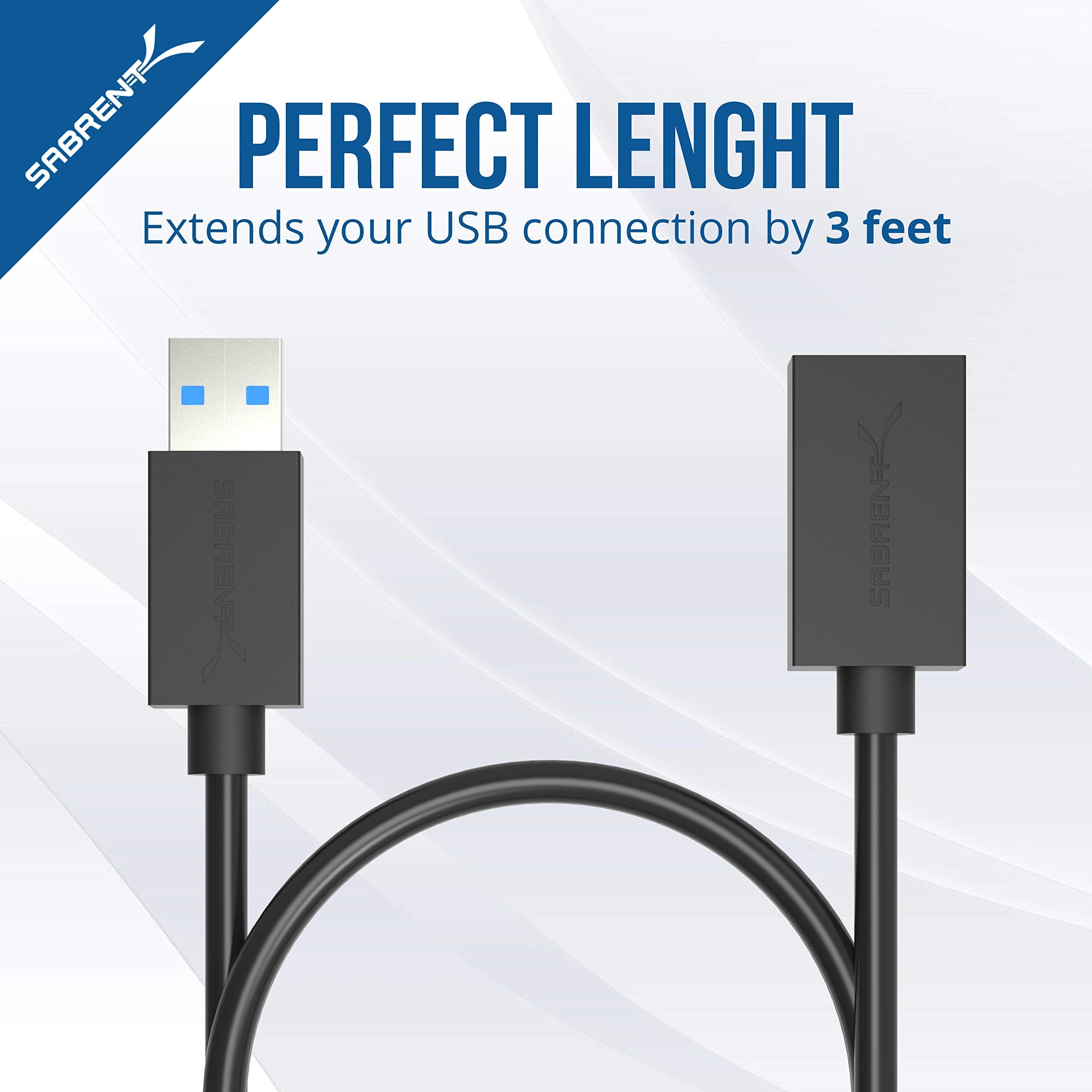Sabrent 4-Port USB 3.0 Hub + 22AWG 3 Feet USB 3.0 Extension Cable