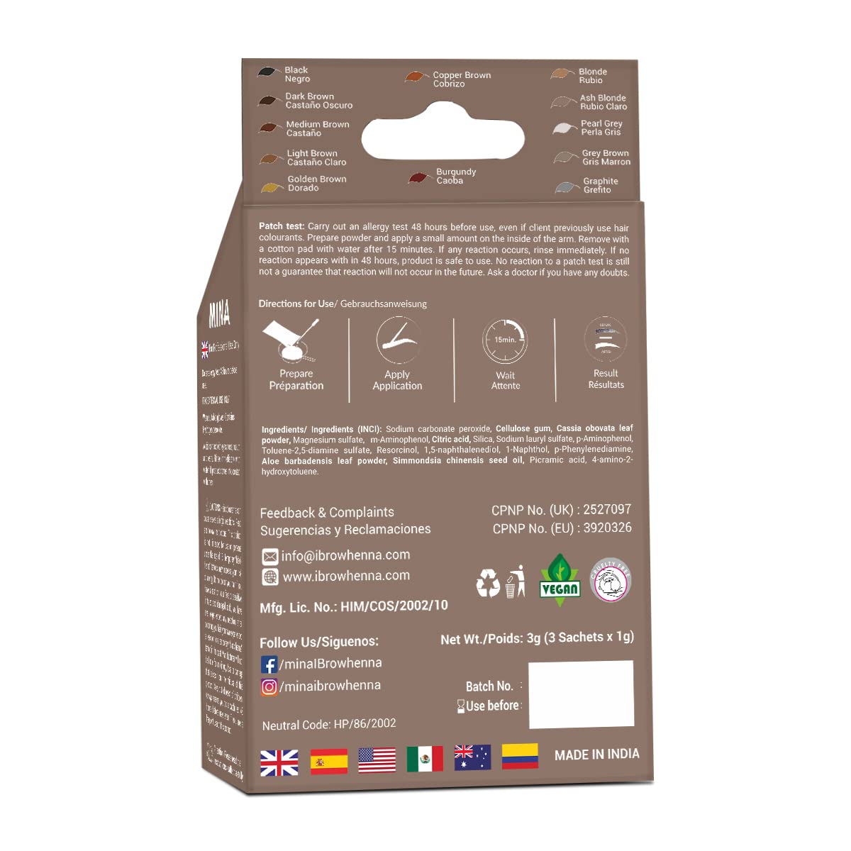 Mina ibrow Tint kit Ash Blond|Long Lasting Natural Spot coloring and Brow Tinting Powder, Water and Smudge Proof | No Ammonia, No Lead with 100% Gray Converge Upto 30 Application