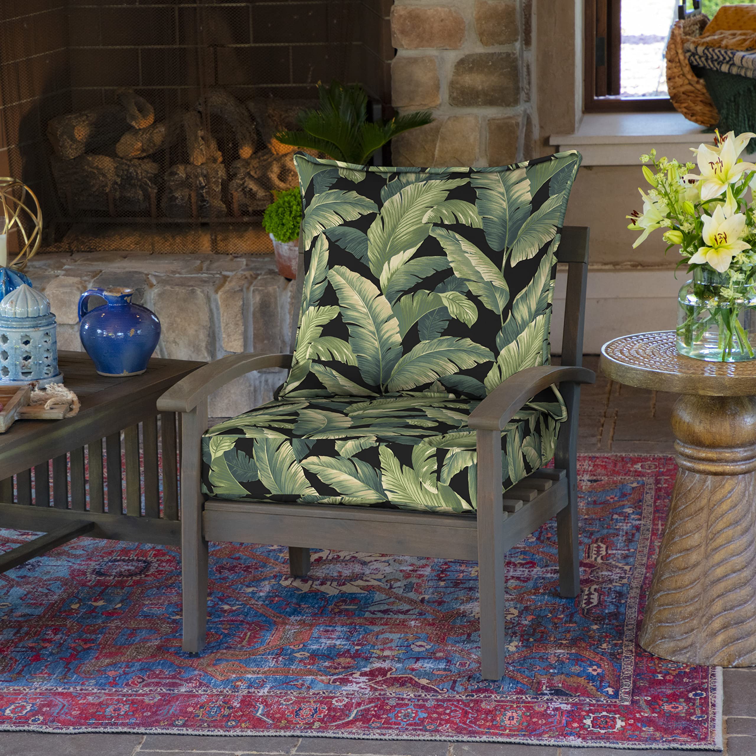 Arden Selections Outdoor Deep Seat Set, 24 x 24, Water Repellent, Fade Resistant, Deep Seat Bottom and Back Cushion 24 x 24, Onyx Cebu