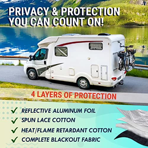 LATCH.IT RV Windshield Cover Class C | RV Front Windshield Cover Class C Compatible with Ford 1997-2023 | Class C Motorhome Windshield Cover w/Upgrade Mirror Cutouts and Elastic Corner Bands