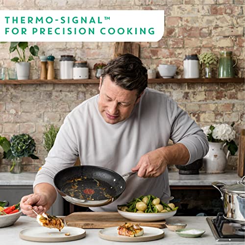 Tefal Jamie Oliver Cook's Direct Stainless Steel, 2 Piece Frying Pan Set, 24 & 28cm, Non-Stick Coating, Heat Indicator, Riveted Safe-Grip Handle, Induction Hob Compatible, E304S244