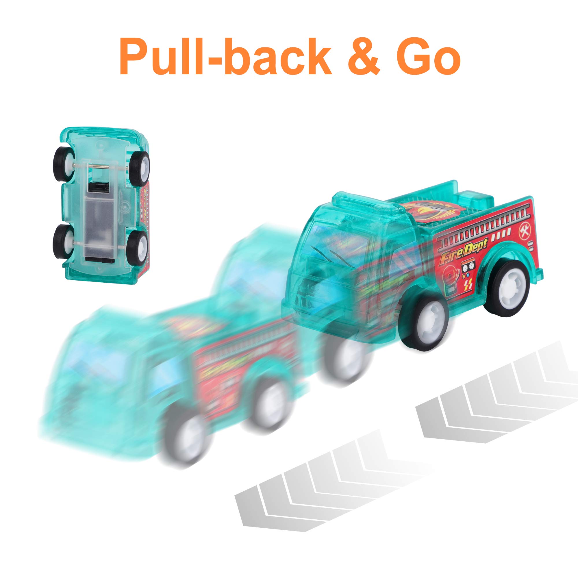 26 Packs Easter Eggs with 26 Assorted Pull Back Race Cars and Fire Engine Trucks for Kids Easter Egg Hunt Games or Easter Basket Stuffers