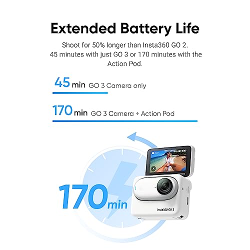 Insta360 GO 3 (64GB) β Small & Lightweight Action Camera, Portable and Versatile, Hands-Free POV, Mount Anywhere, Stabilization, Multifunctional Action Pod, Waterproof, for Travel, Sports, Vlog