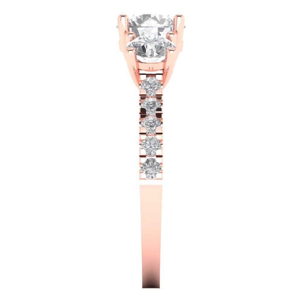 2.02 Ct Round Cut Clear Simulated Diamond 14K Rose Gold Solitaire with Accents 3 Stone Engagement Anniversary Ring Size 7