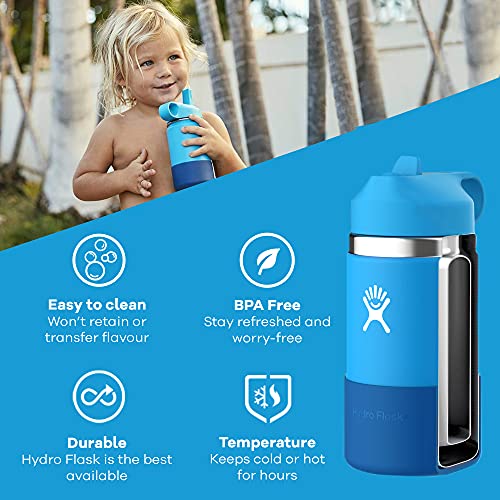 Hydro Flask 12 oz. Kids Wide Mouth Water Bottle with Straw Lid- Stainless Steel, Reusable, Vacuum Insulated