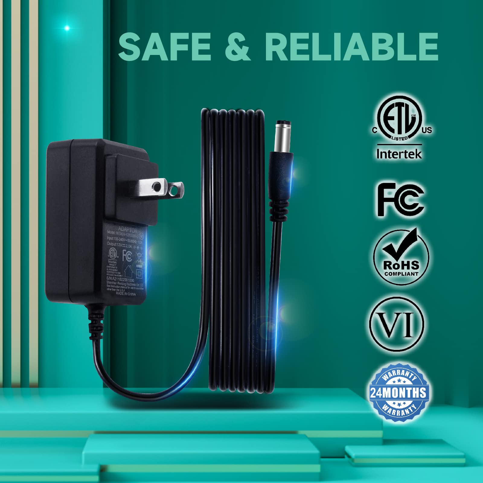 2Pack 12V 2A/2000mA DC Regulated Power Supply Adapter, 100-240V 50/60Hz AC to DC 24W Adapter with 3 Tips for LED Strip Lights, Keyboard, BT Speaker, Router, Monitor,Webcam,DVR,NVR, CCTV Camera, ETL