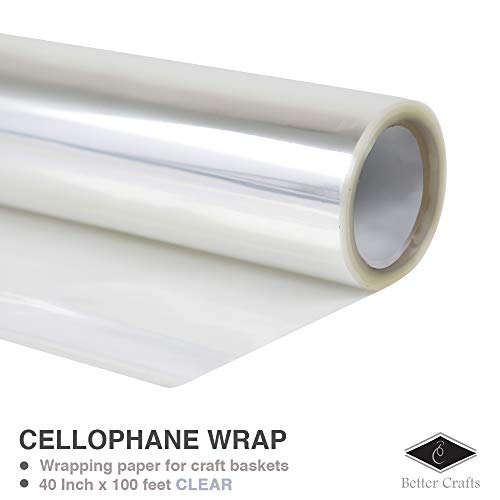 Cellophane Wrap 40"x100' Mylar Sheet Cellophane Roll Great Wrapping Paper for Craft Basket (Clear)