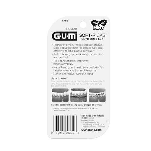 GUM Soft-Picks Comfort Flex, Easy to Use Dental Picks for Teeth Cleaning and Gum Health, Disposable Interdental Brushes with Convenient Carry Case, Dentist Recommended Dental Floss Picks, 80ct