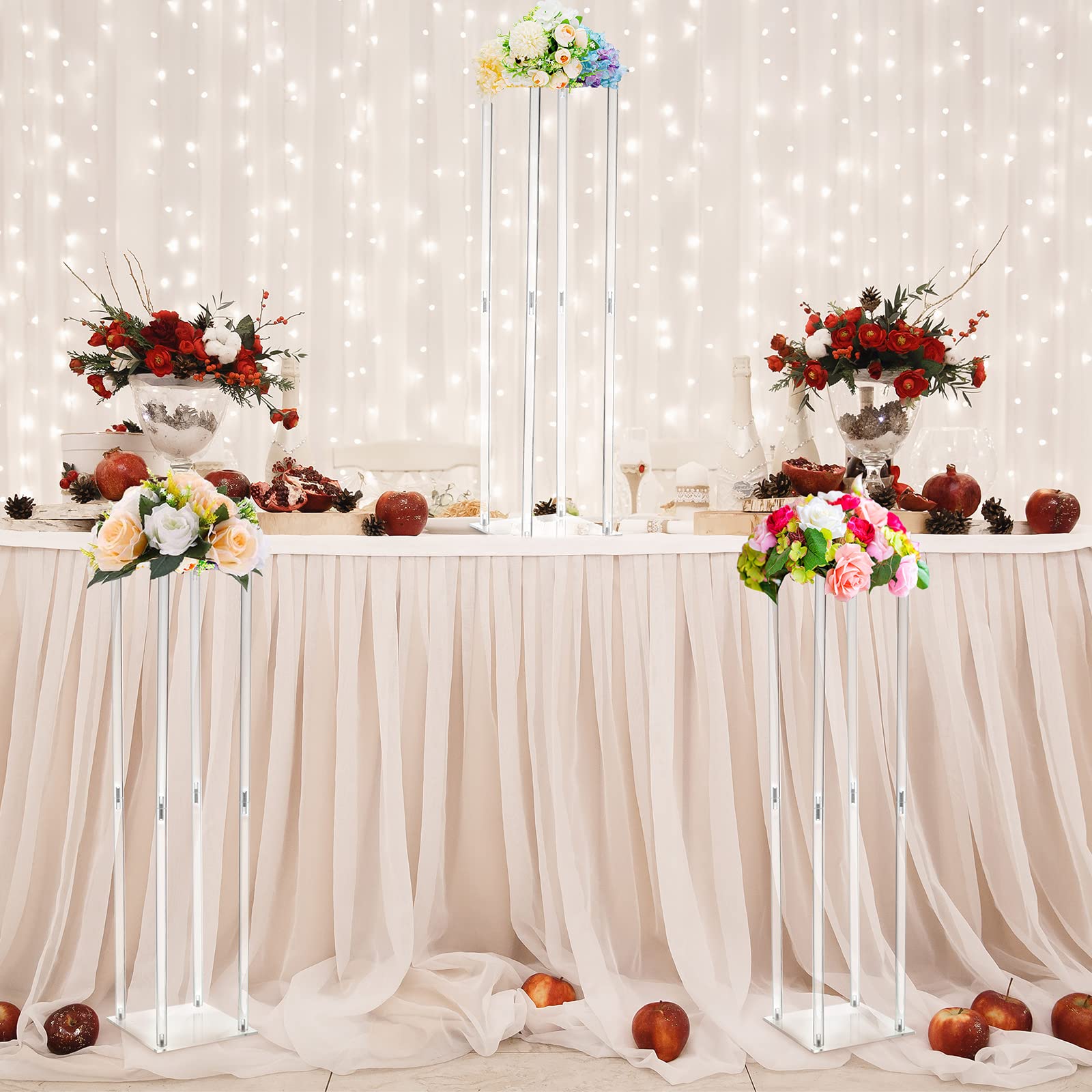 6 Pcs Flower Stand for Wedding Centerpieces for Tables Tall Vase Stand Wedding Flower Stands with Plates for Wedding Party Home Table Decor (7.9 x 7.9 x 31.5 Inch, Acrylic)