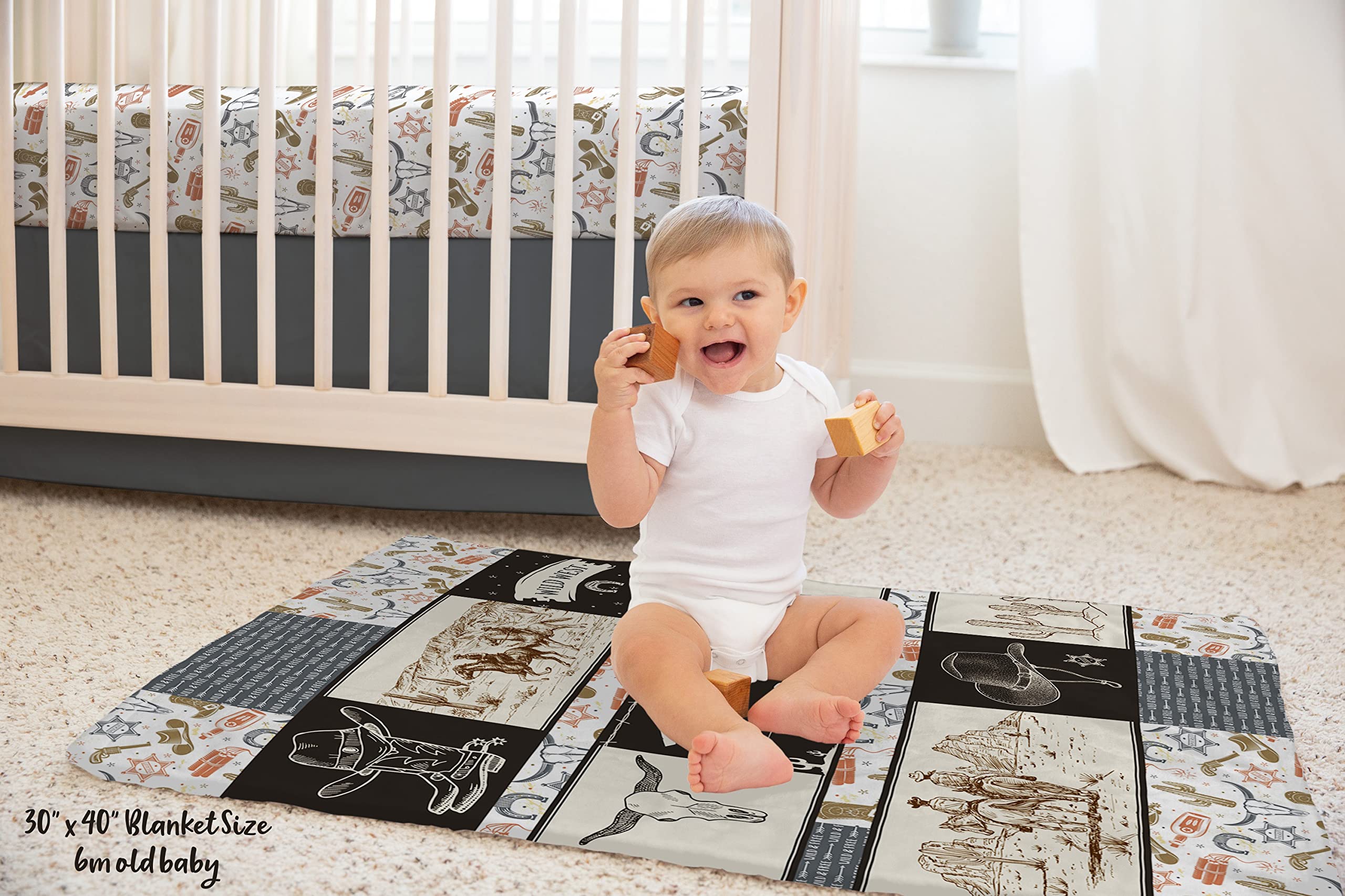 Personalized Western Cowboy Baby Blanket for Boys Lightweight Super Soft Minky Fleece (30" x 40", White on Back)