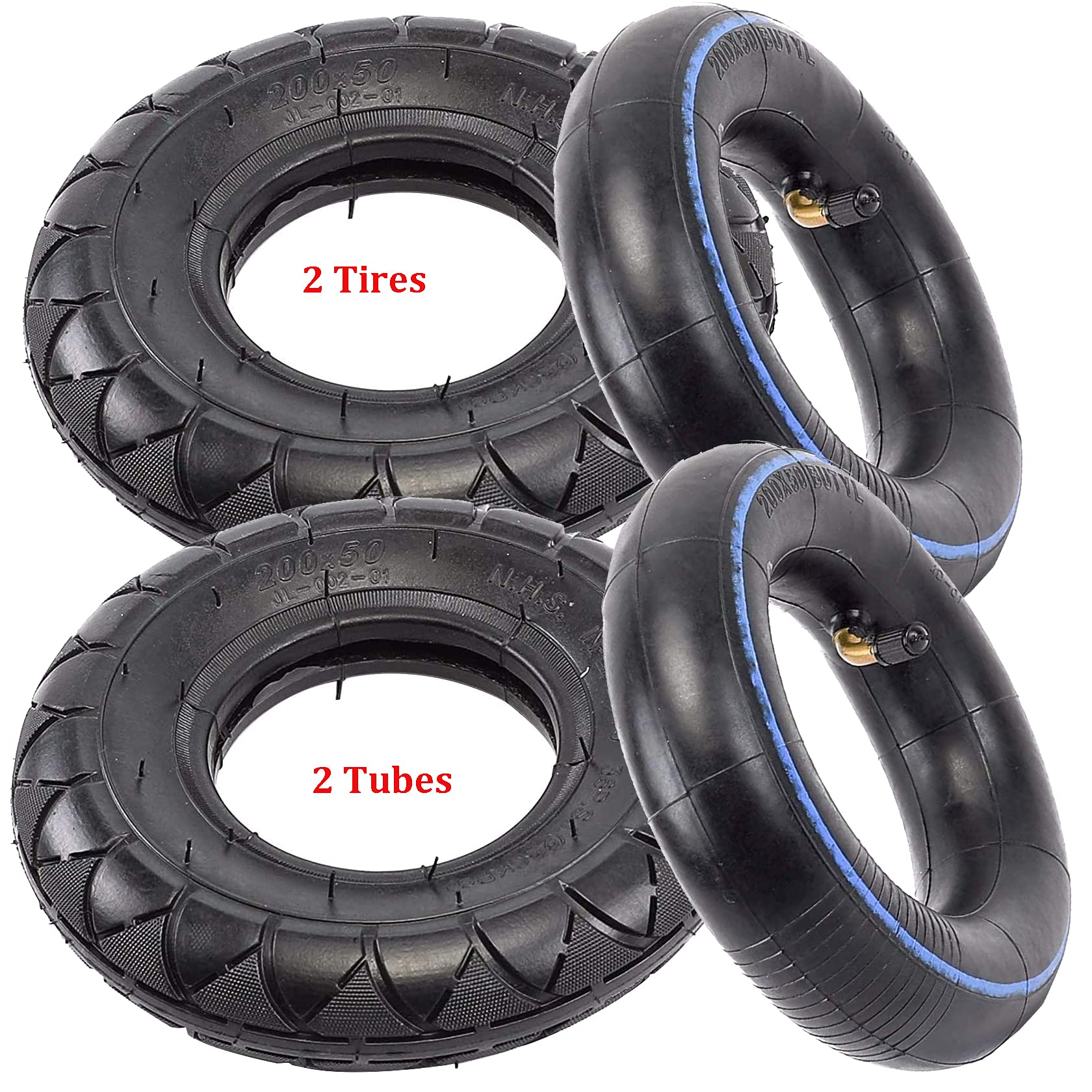 2pcs 200X50 (8x2) Tire & Inner Tube Set Replacement for Electric Scooter Razor E100, E150, E200, Power Core E100, Dune Buggy, ePunk, Crazy Cart, PowerRider 360, eSpark