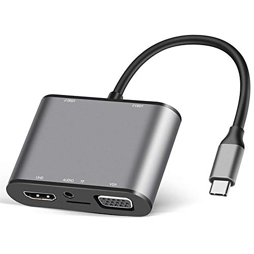 ZPLJ High-Speed 8-in-1 USB C Adapter with 4K HDMI VGA USB C Power Delivery Audio 2 USB 2.0 and 1 USB 3.0 Ports Support TF Card Reader Compatible Portable (Color : Gray, Size : 2.7x1.9x0.7inch)