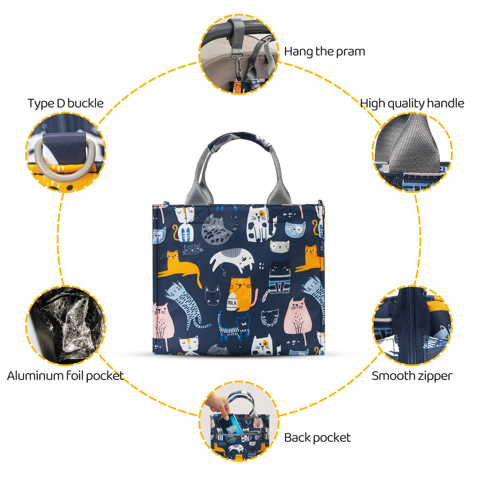 PHEBEN Small Diaper Bags Waterproof Travel Tote Mini Diaper Bag Multi-Function Baby Bags Crossbody Purse(Cat Paradise)