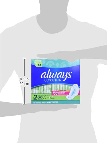 Always Ultra Thin Feminine Pads with Wings, Long/Super, Unscented, 88 Count