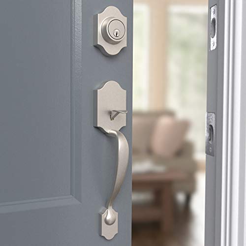 Amazon Basics Handleset with Tulip Knob - Single Cylinder - Satin Nickel
