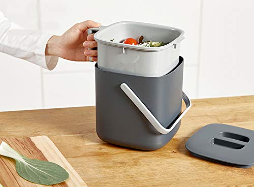 Litem Food Waste Basket Bin β a countertop Bucket with Extra Long Handles for Your conveniences 0.68 Gallons (2.6L) (Dark Gray)