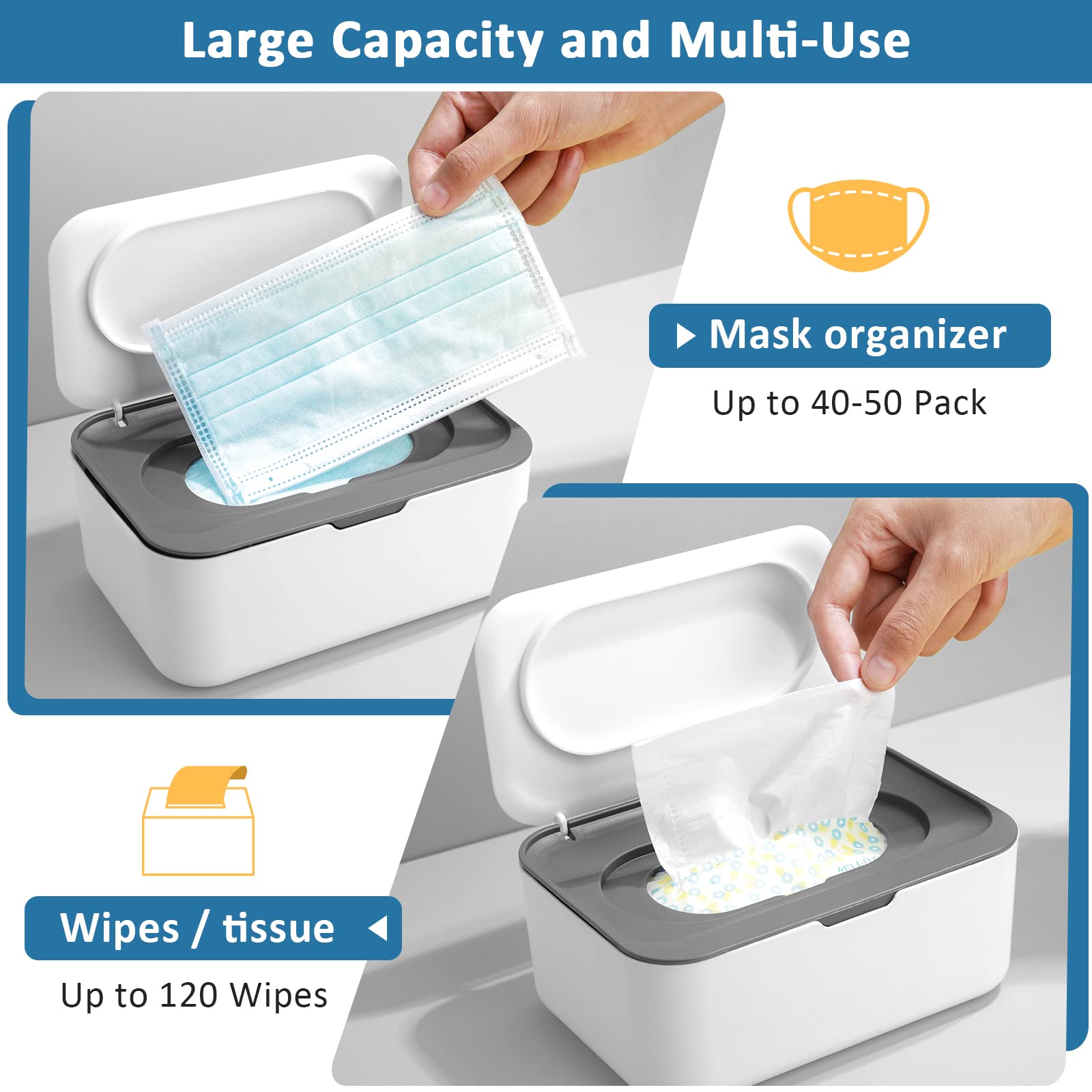 4 Pieces Wipes Dispenser Baby Wipes Case Container Case Wet Wipe Holder with Sealing Design Refillable Baby Wipe Dispenser Easy Open and Close (Gray)
