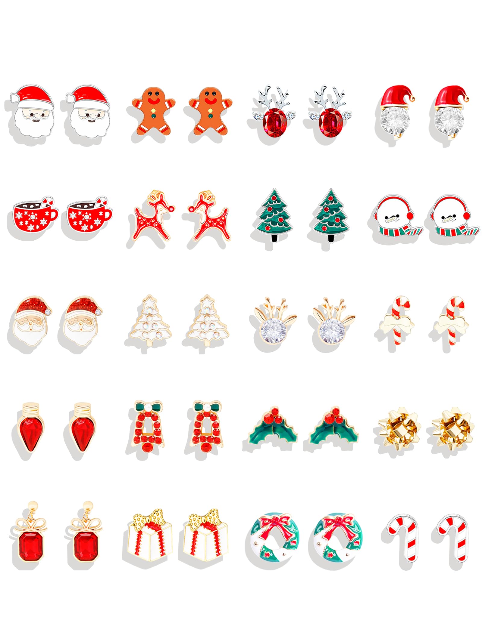 20 Pairs Christmas Stud Earrings Set for Teen Girls Christmas Tree Snowflake Gift Box Snowman Stocking Santa Claus Elk Stud Earrings Christmas Gifts for Women Cute Festive Jewelry